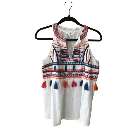 THML | Tops | Thml Ethnic White Embroidered Sleeveless Top Size Large ...